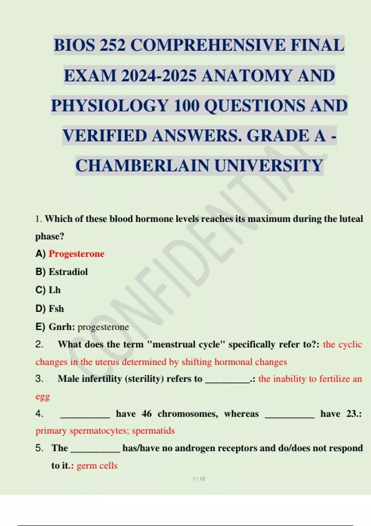 Bios 252 Comprehensive Final Exam Anatomy And Physiology 100 Questions