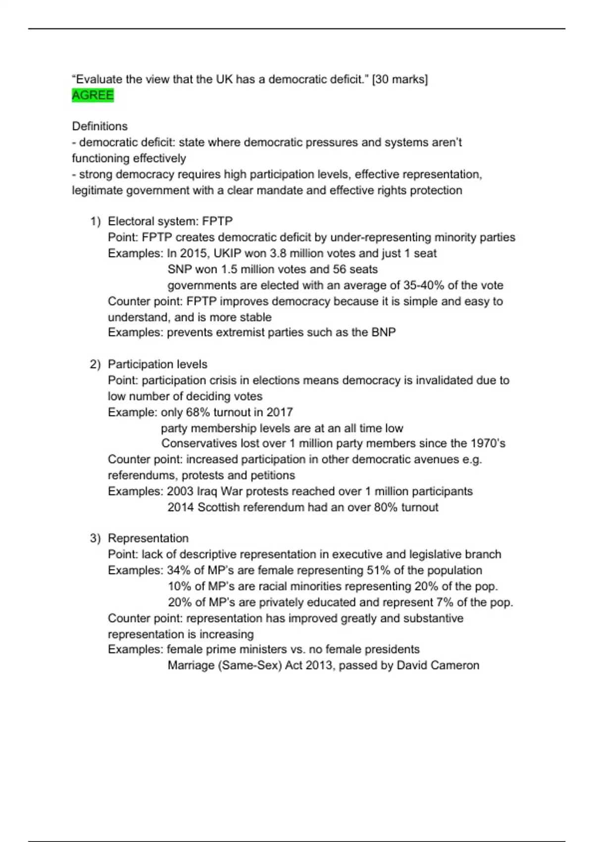 Evaluate the view that the UK has a democratic deficit. - Unit 1 ...