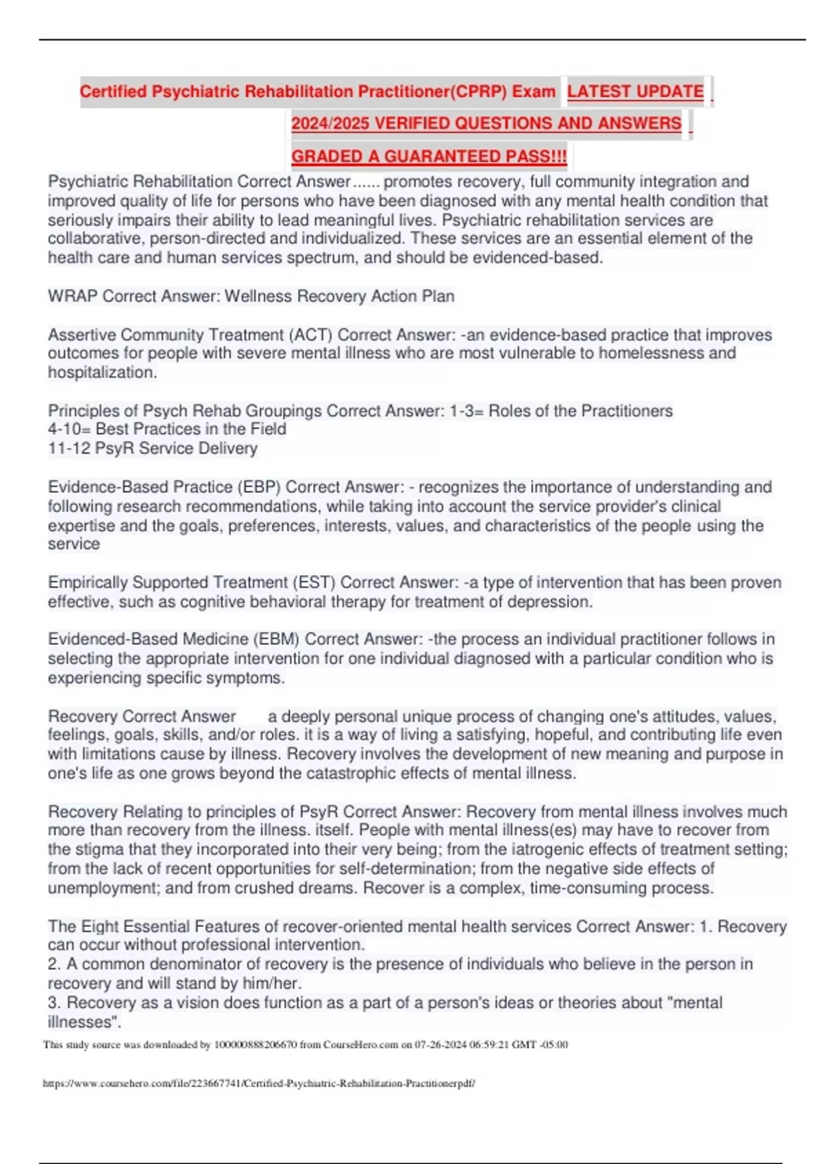 Certified Psychiatric Rehabilitation Practitioner (CPRP) Exam LATEST ...