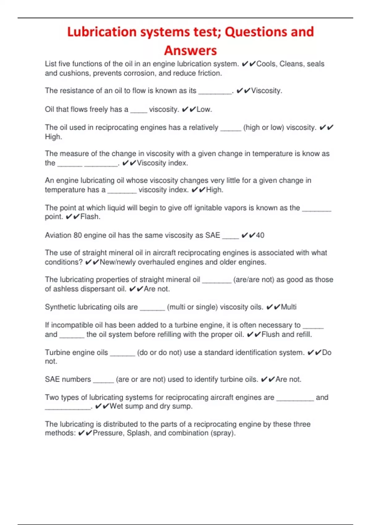 Lubrication systems test; Questions and Answers - Lubrication systems ...