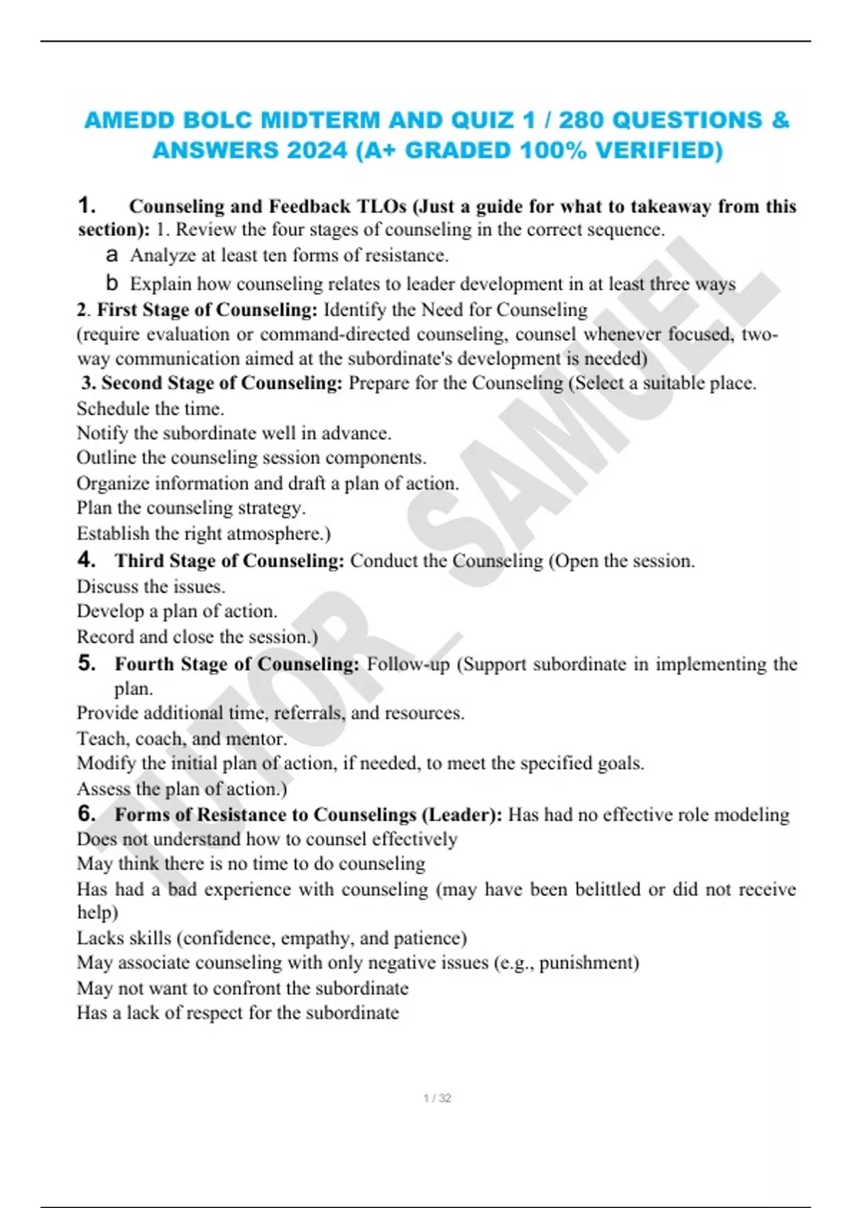 AMEDD BOLC Midterm and Quiz 1 QUESTIONS & ANSWERS 2024 ( A+ GRADED 100% VERIFIED) - AMEDD BOLC ...