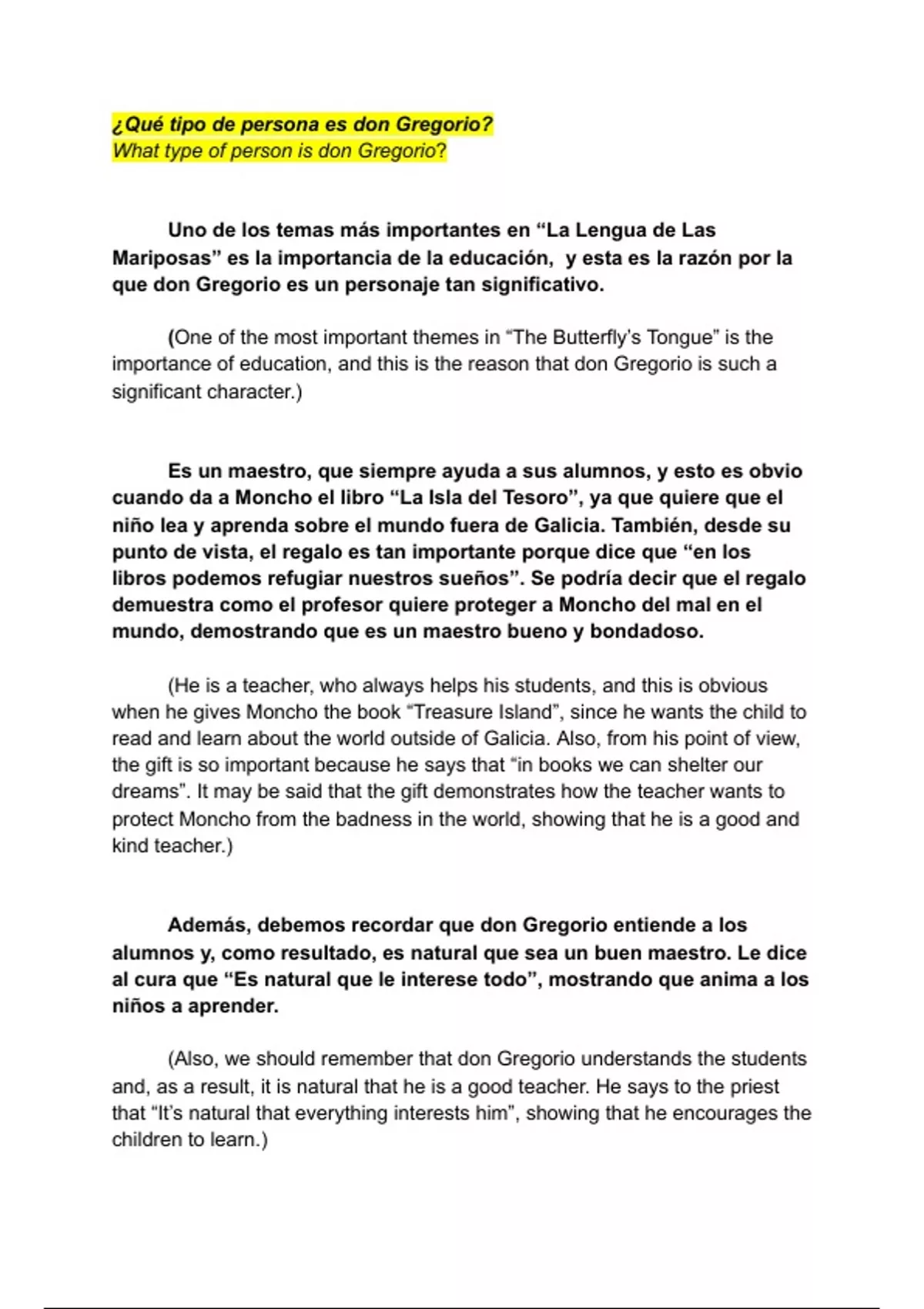 Essay- Don Gregorio in “La Lengua de las Mariposas” - Unit AS 2 ...