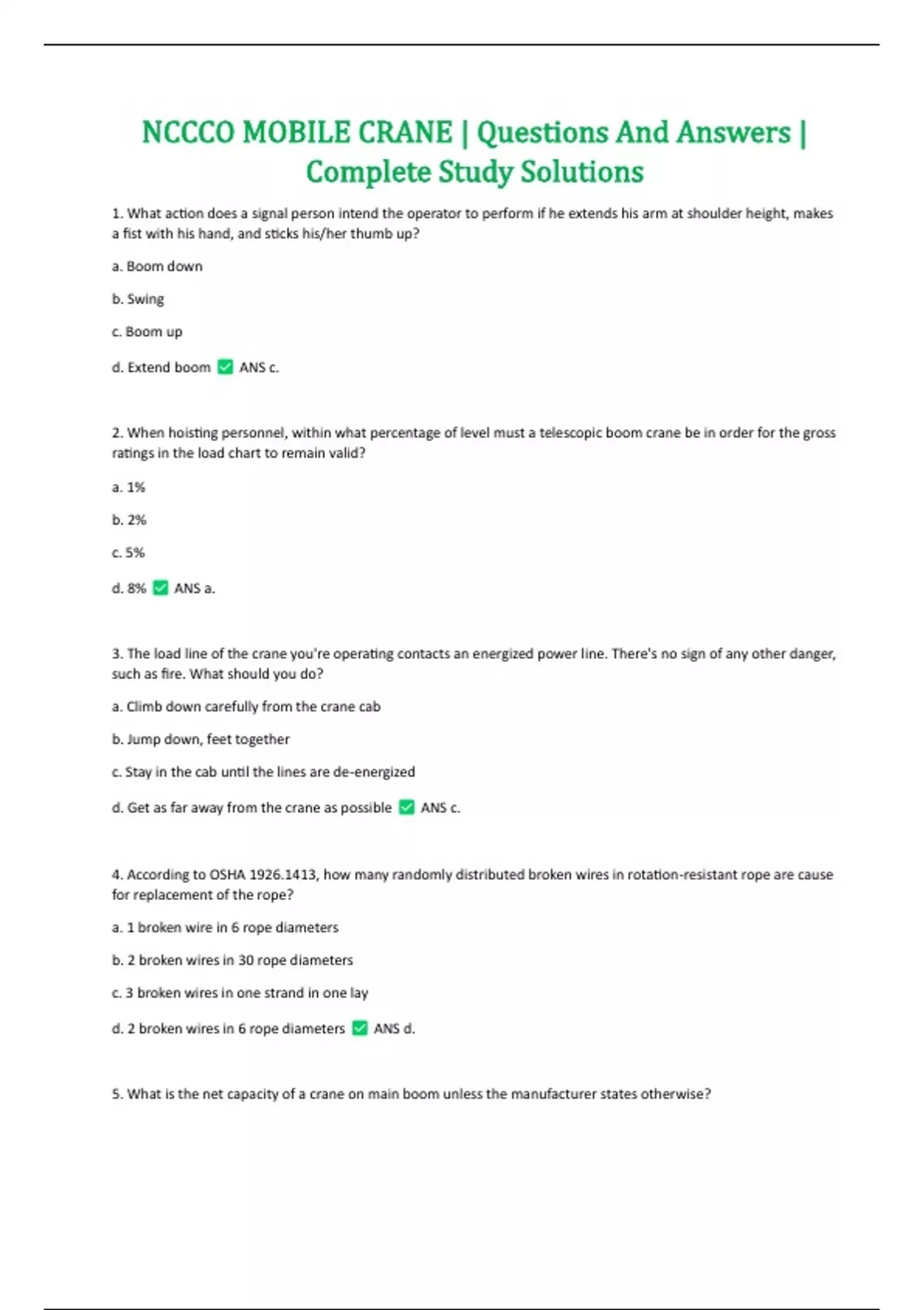 NCCCO MOBILE CRANE | Questions And Answers | Complete Study Solutions ...