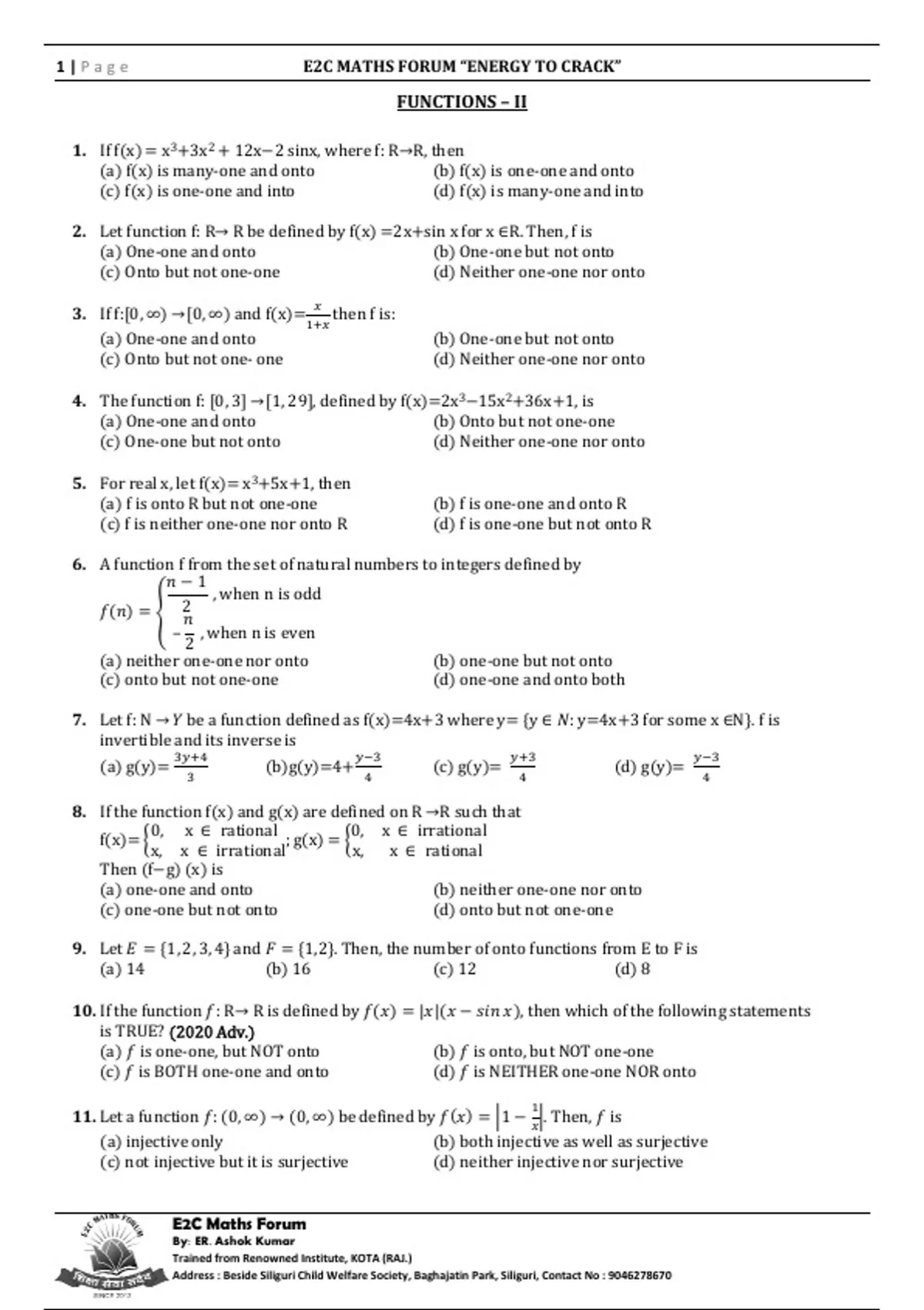 Test (elaborations) mathematics on functions for Jee Mains and Advance ...