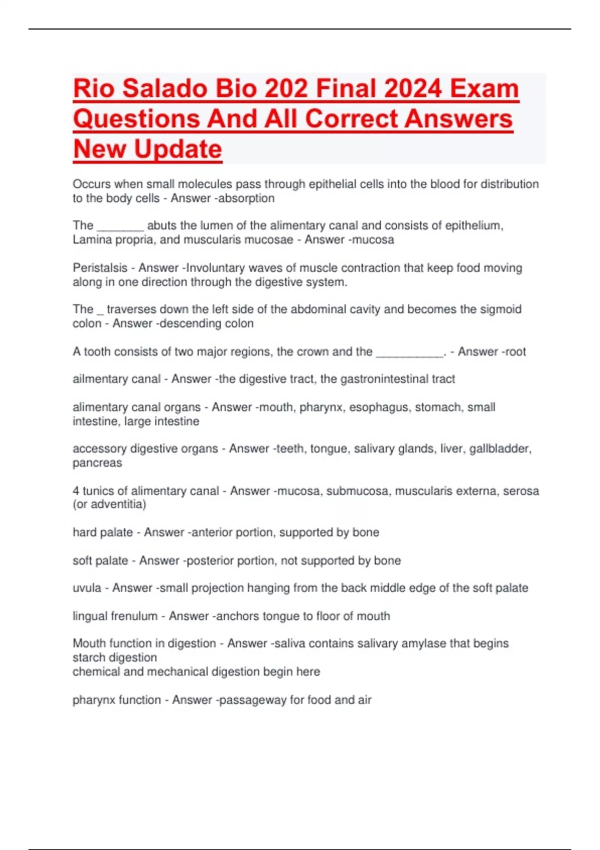 Rio Salado Bio 202 Final 2024 Exam Questions And All Correct Answers New Update - Rio Salado Bio ...