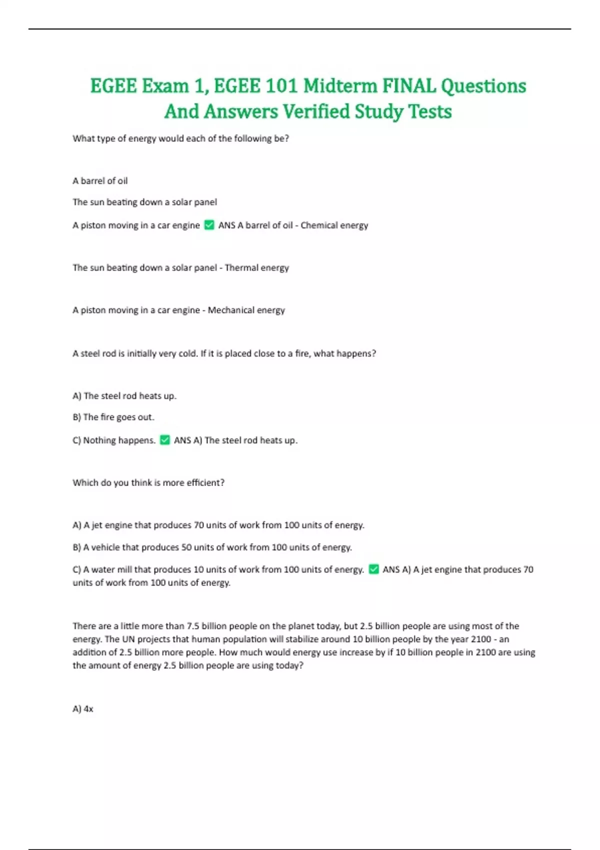 EGEE Exam 1, EGEE 101 Midterm FINAL Questions And Answers Verified ...