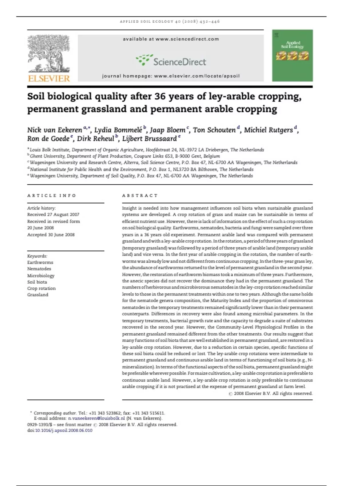 Soil biological quality after 36 years of ley-arable cropping ...