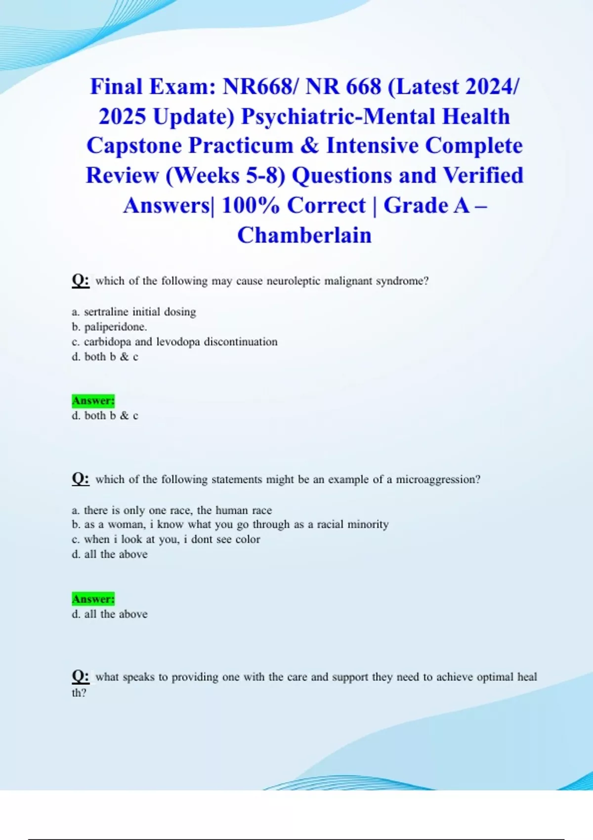 Final Exam: NR668/ NR 668 (Latest 2024/ 2025 Update) Psychiatric-Mental ...
