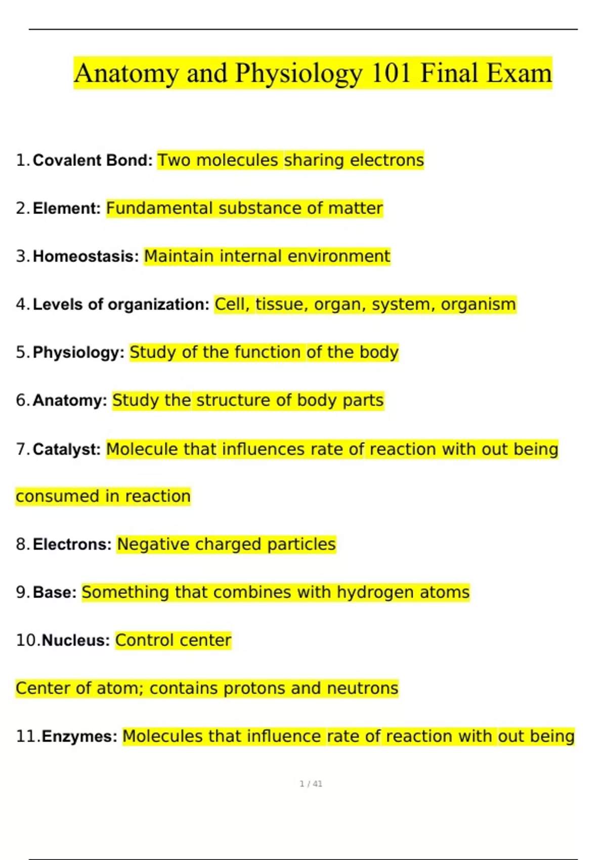Anatomy and Physiology 101 Final Exam Questions and Answers (2024 / ...
