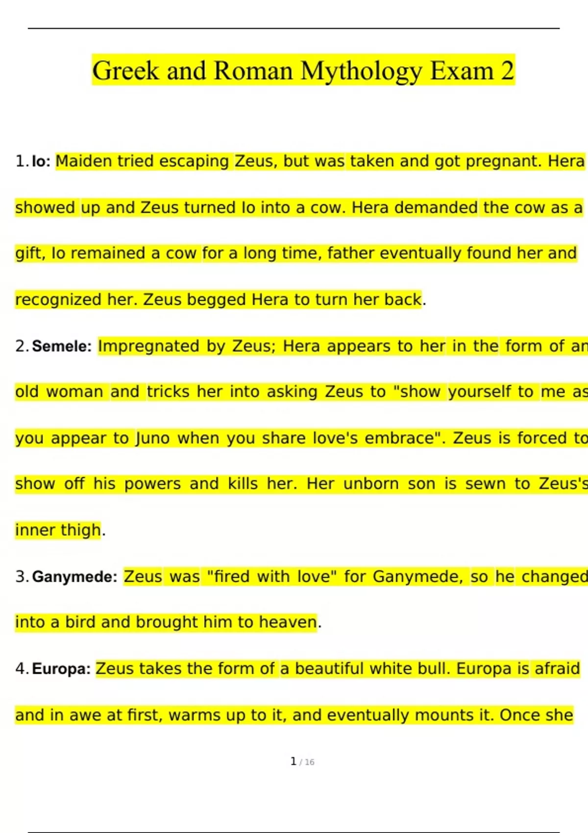 Greek and Roman Mythology Exam 2 Questions and Answers (2024 / 2025 ...