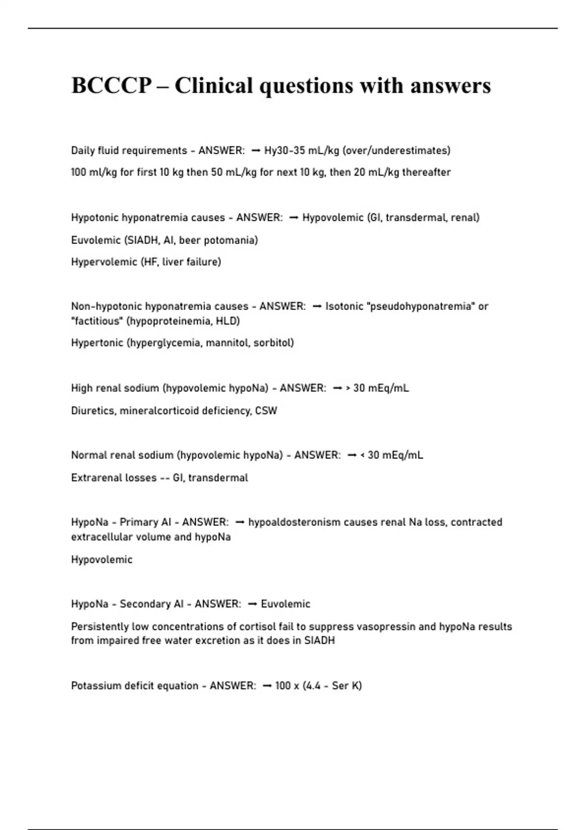 BCCCP – Clinical questions with answers - Bcccp - Stuvia US
