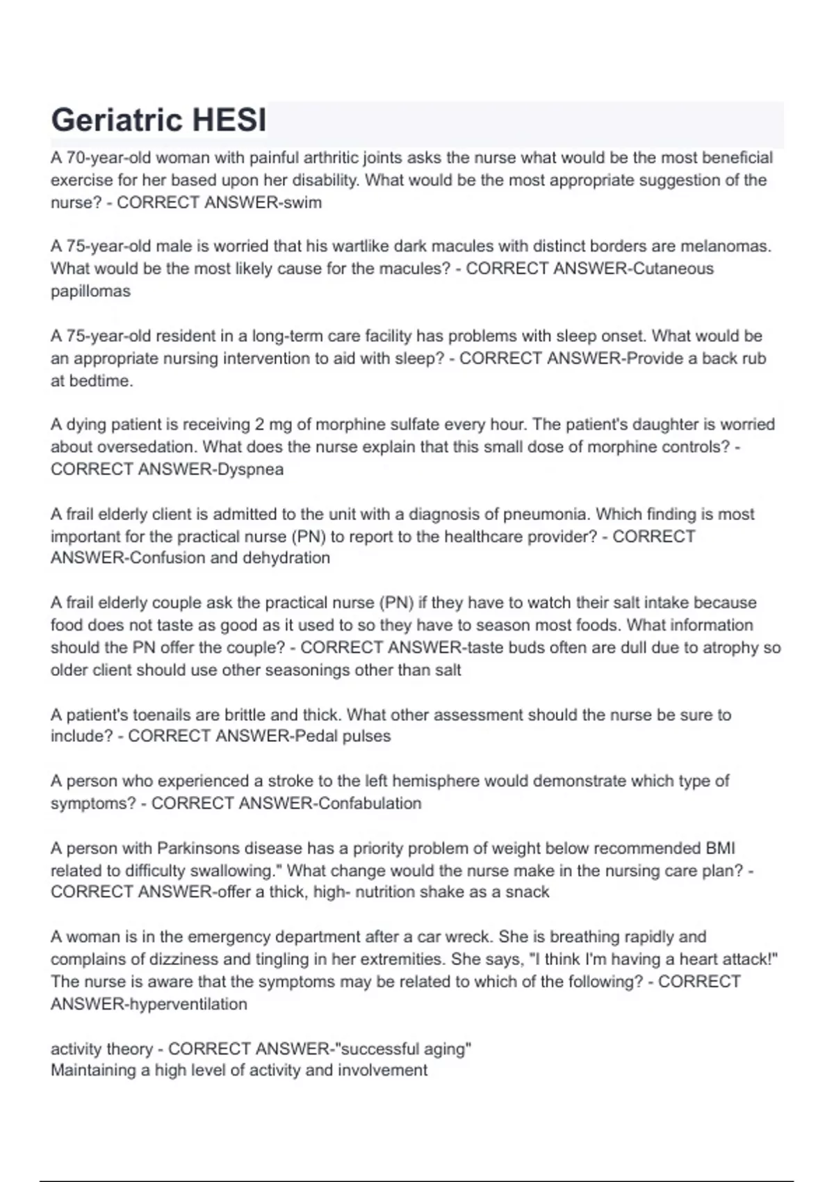 Geriatric HESI Questions And Answers (2024/ 2025 - Geriatric HESI ...
