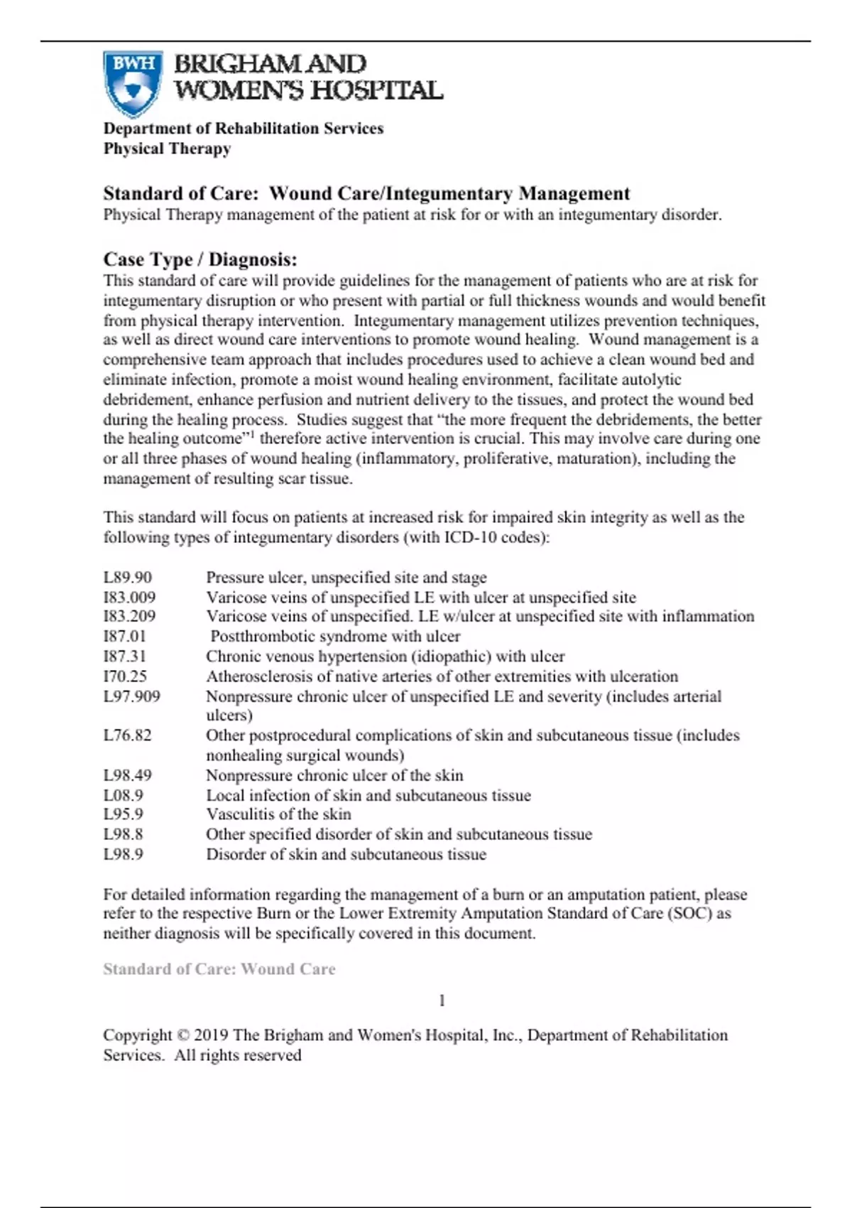 Standard of Care Wound Care Integumentary Management Physical Therapy ...