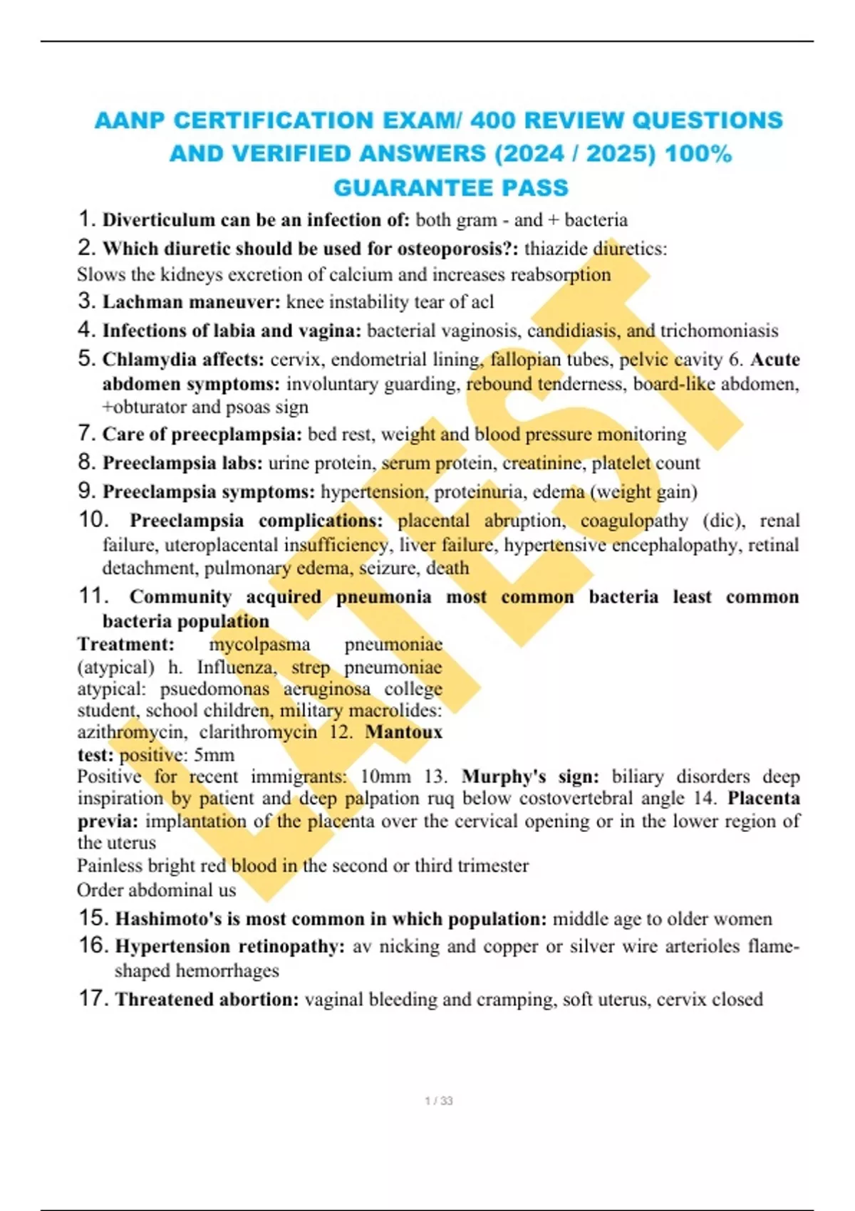 AANP Certification Exam 400 Review Questions and Verified Answers (2024 ...