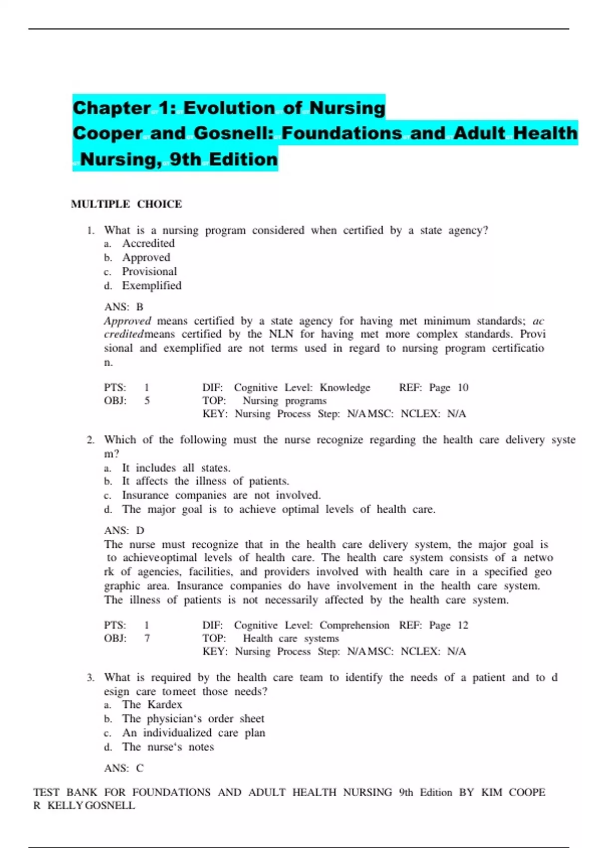 Chapter 1: Evolution of Nursing Cooper and Gosnell: Foundations and ...