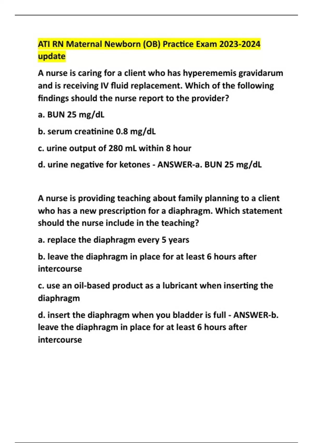 ATI RN Maternal Newborn (OB) Practice Exam update - Ati rn maternal ...
