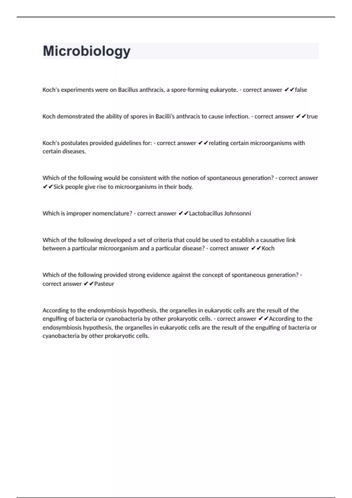 Microbiology questions with complete solutions - Wgu d311 - Stuvia US