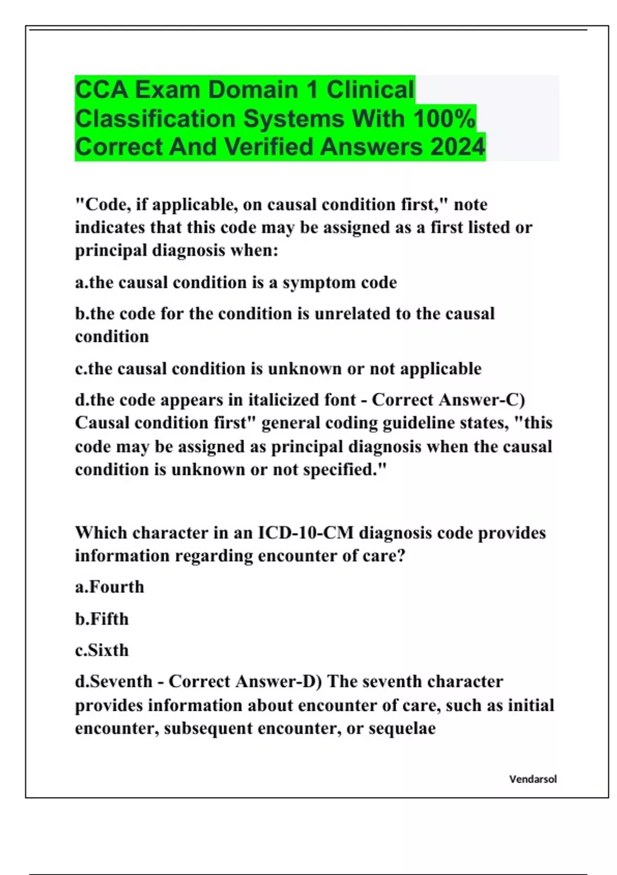 CCA Exam Domain 1 Clinical Classification Systems With 100% Correct And Verified Answers 2024 ...