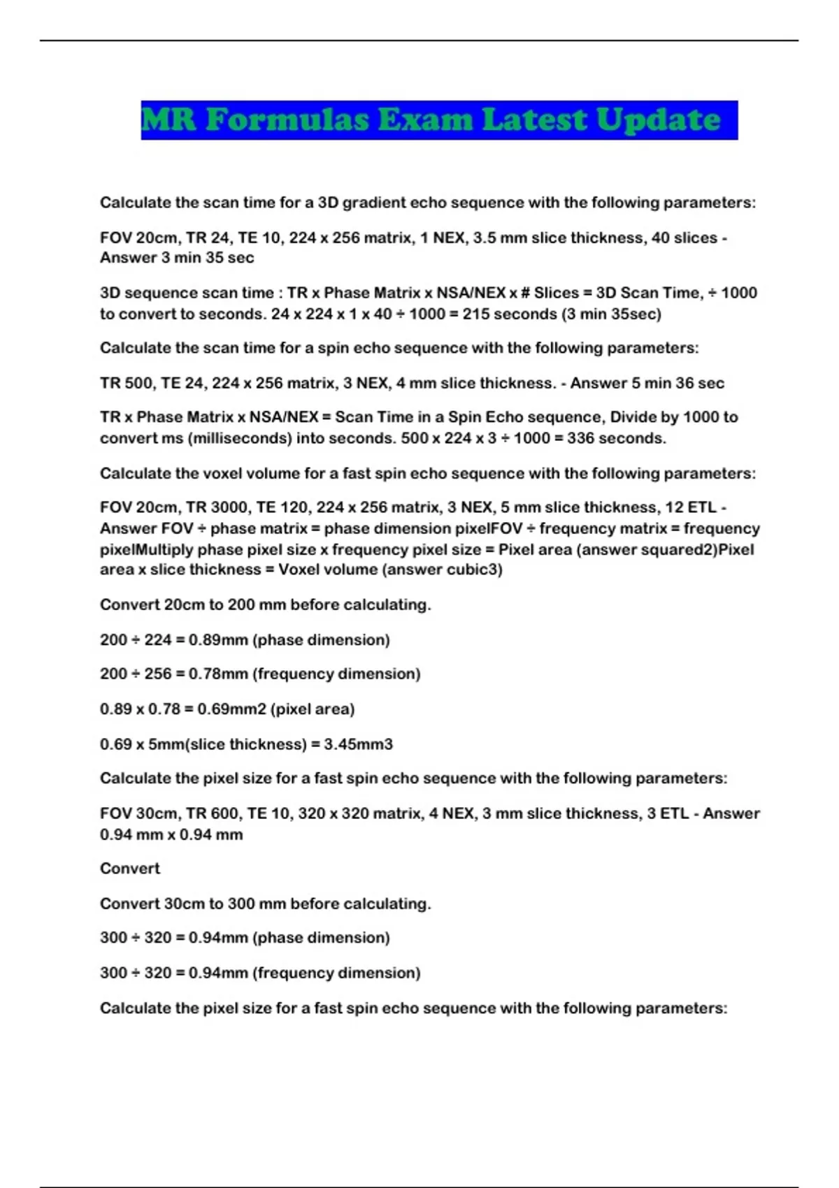 MR Formulas Exam Latest Update - MR Formulas - Stuvia US