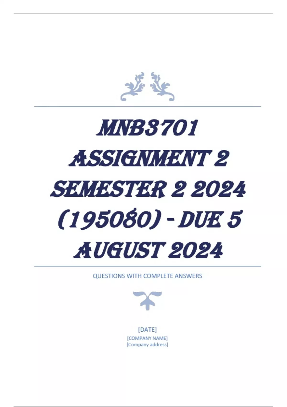MNB3701 Assignment 2 Semester 2 2024 (195080) - DUE 5 August 2024 ...