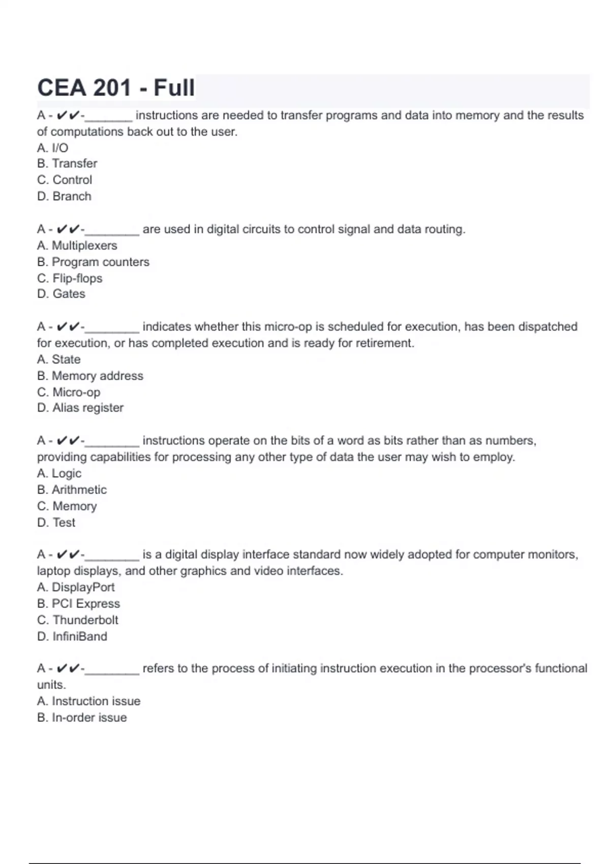 CEA 201 - Full 600 questions and answers 2024 with complete solution - CEA 201 - Stuvia US