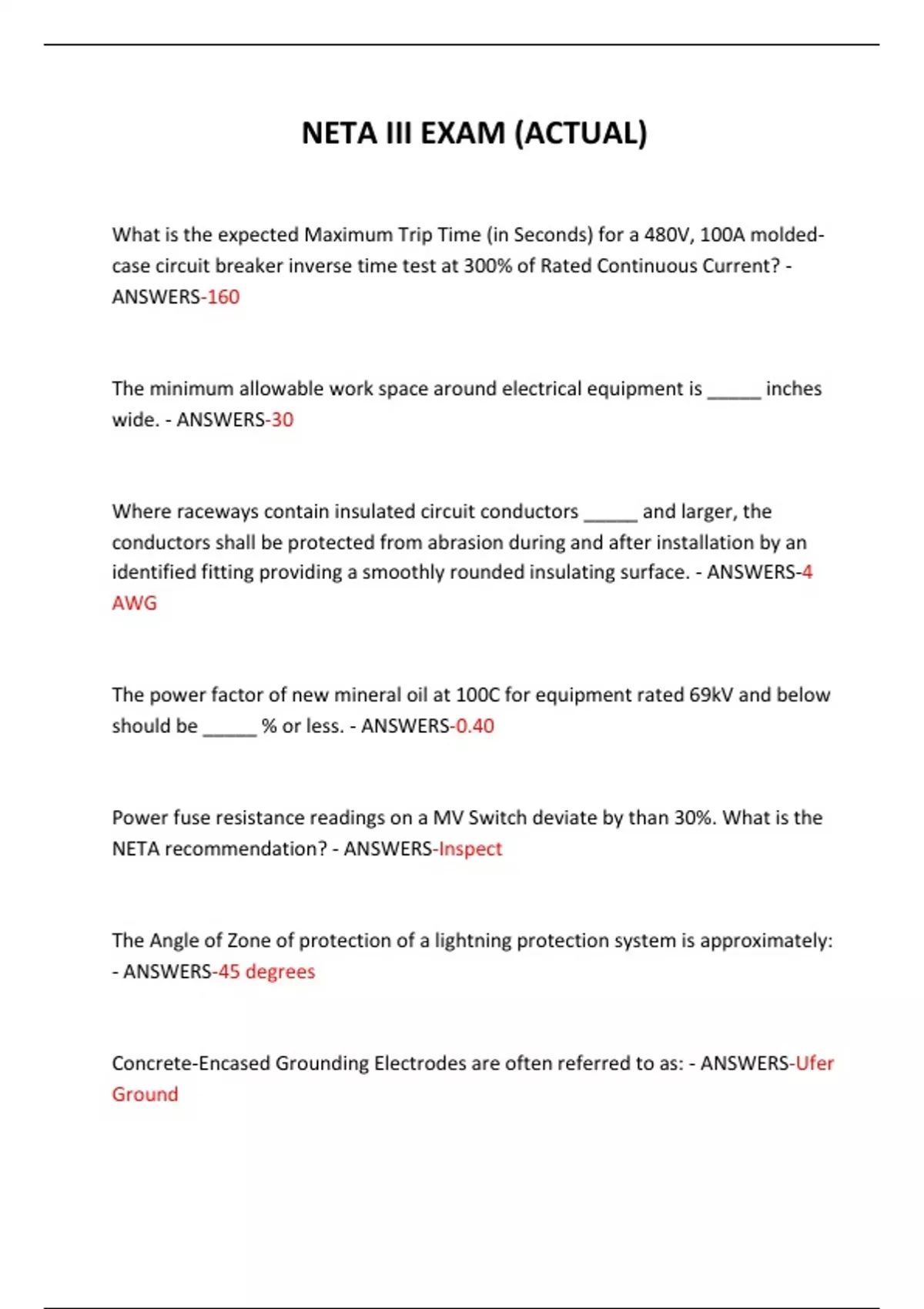 NETA III EXAM (ACTUAL) 2024 QUESTIONS AND ANSWERS - NETA III - Stuvia US
