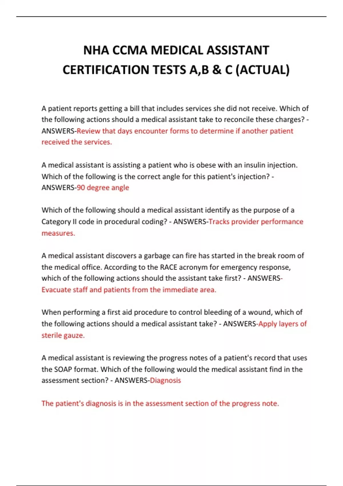 NHA CCMA MEDICAL ASSISTANT CERTIFICATION TESTS A,B & C (ACTUAL) 2024 ...
