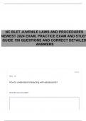 NC BLET JUVENILE LAWS AND PROCEDURES NEWEST 2024 EXAM, PRACTICE EXAM ...
