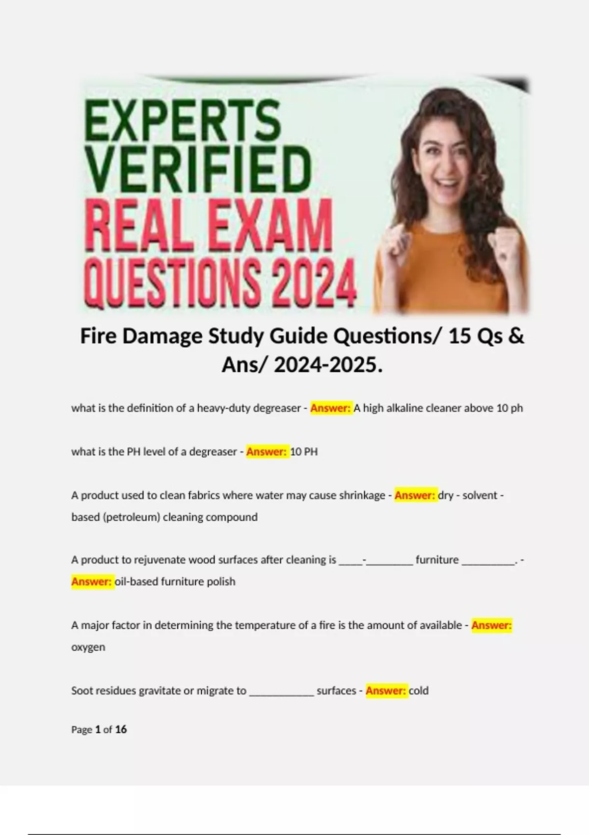 Fire Damage Study Guide Questions/ 15 Qs & Ans/ . - Fire Damage - Stuvia US