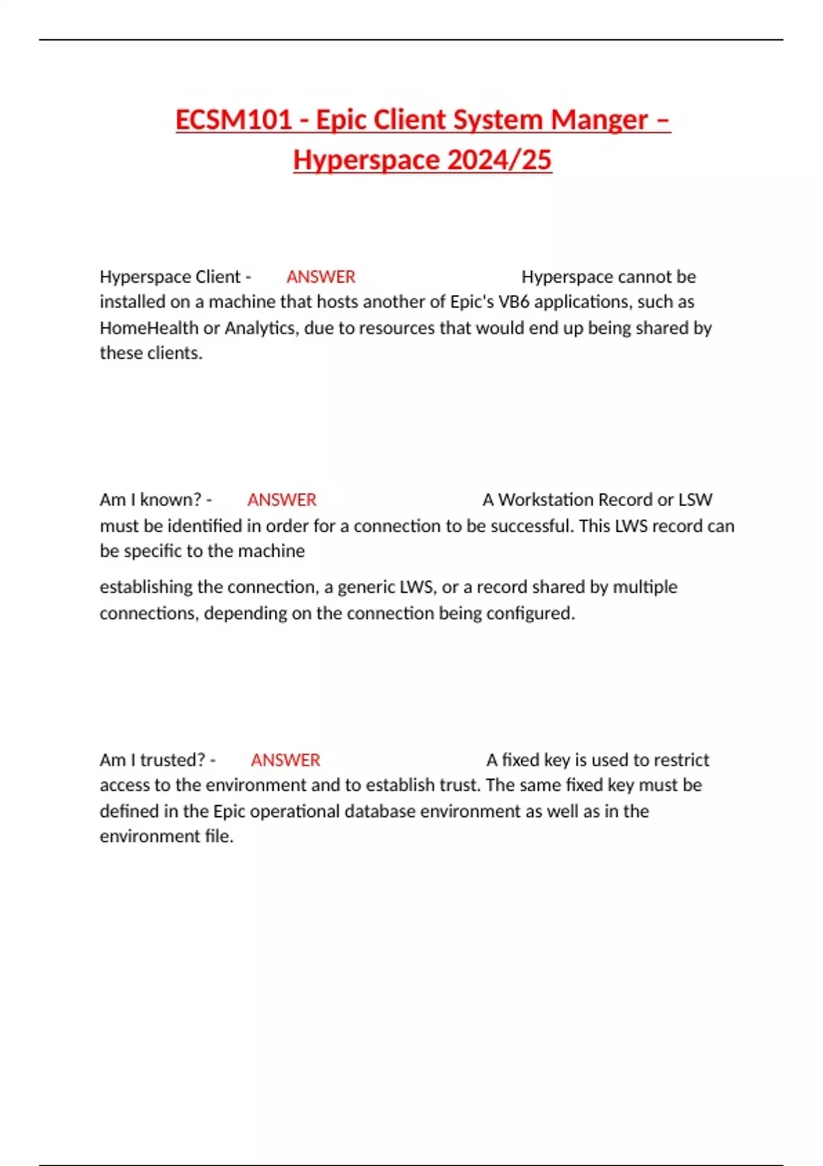ECSA101 / ECSA 101 Hyperspace | FINAL Prep Questions and Verified ...