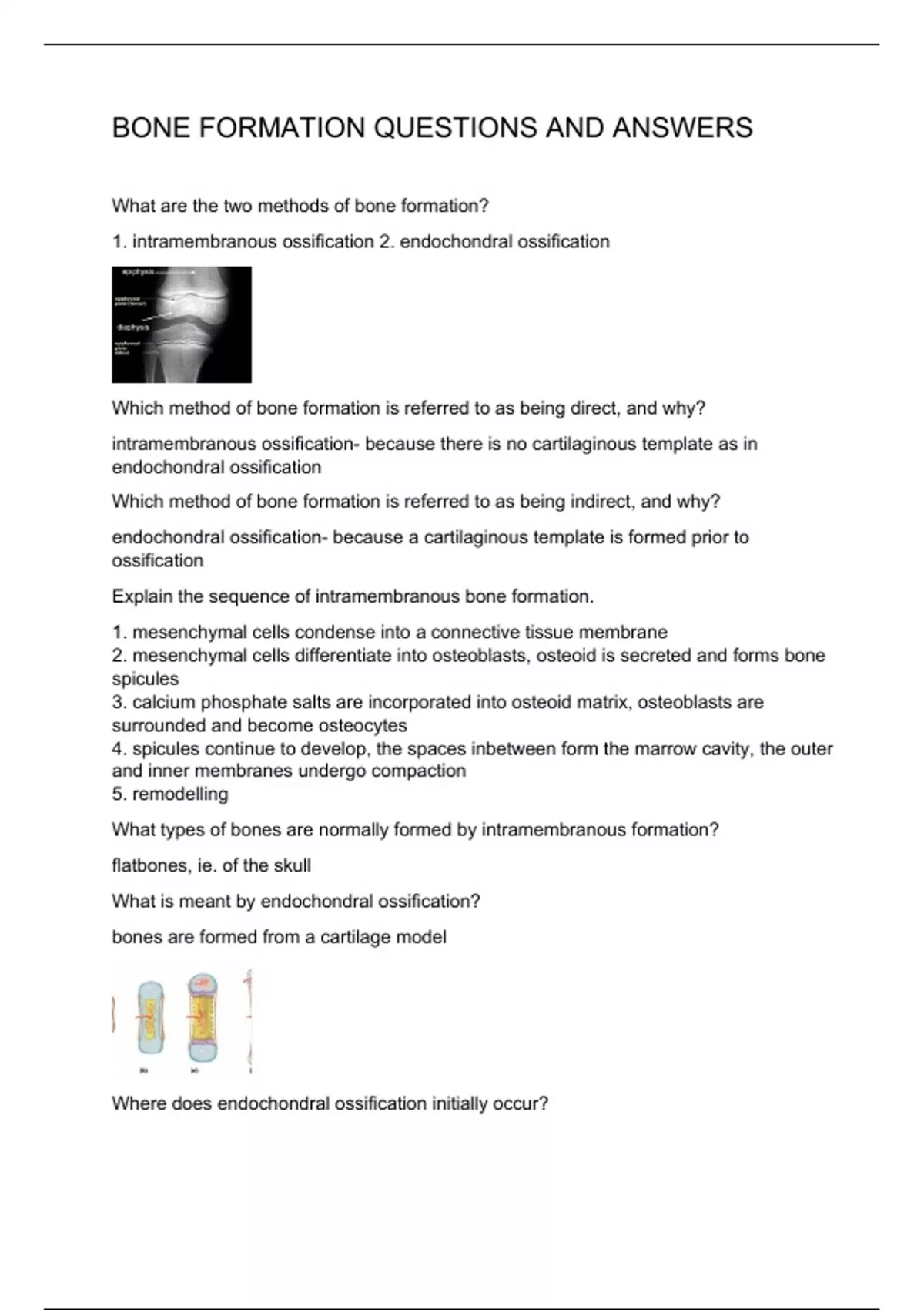 BONE FORMATION QUESTIONS AND ANSWERS - BONE FORMATION - Stuvia US