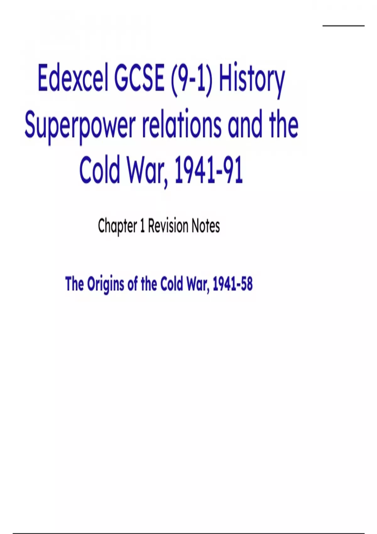 Summary Notes for Chapter 1 - Origins of the Cold War - Edexcel GCSE (9 ...