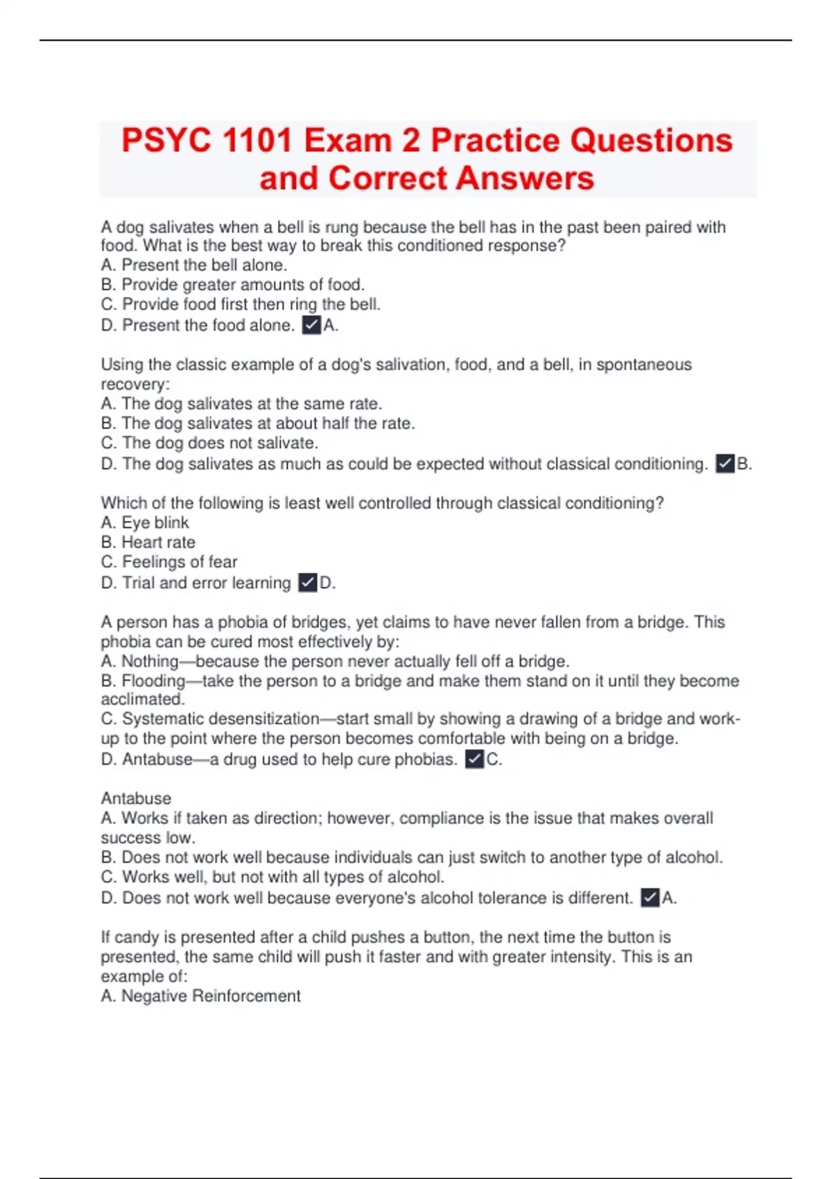 PSYC 1101 Exam 2 Practice Questions and Correct Answers - PSYC 1101 ...