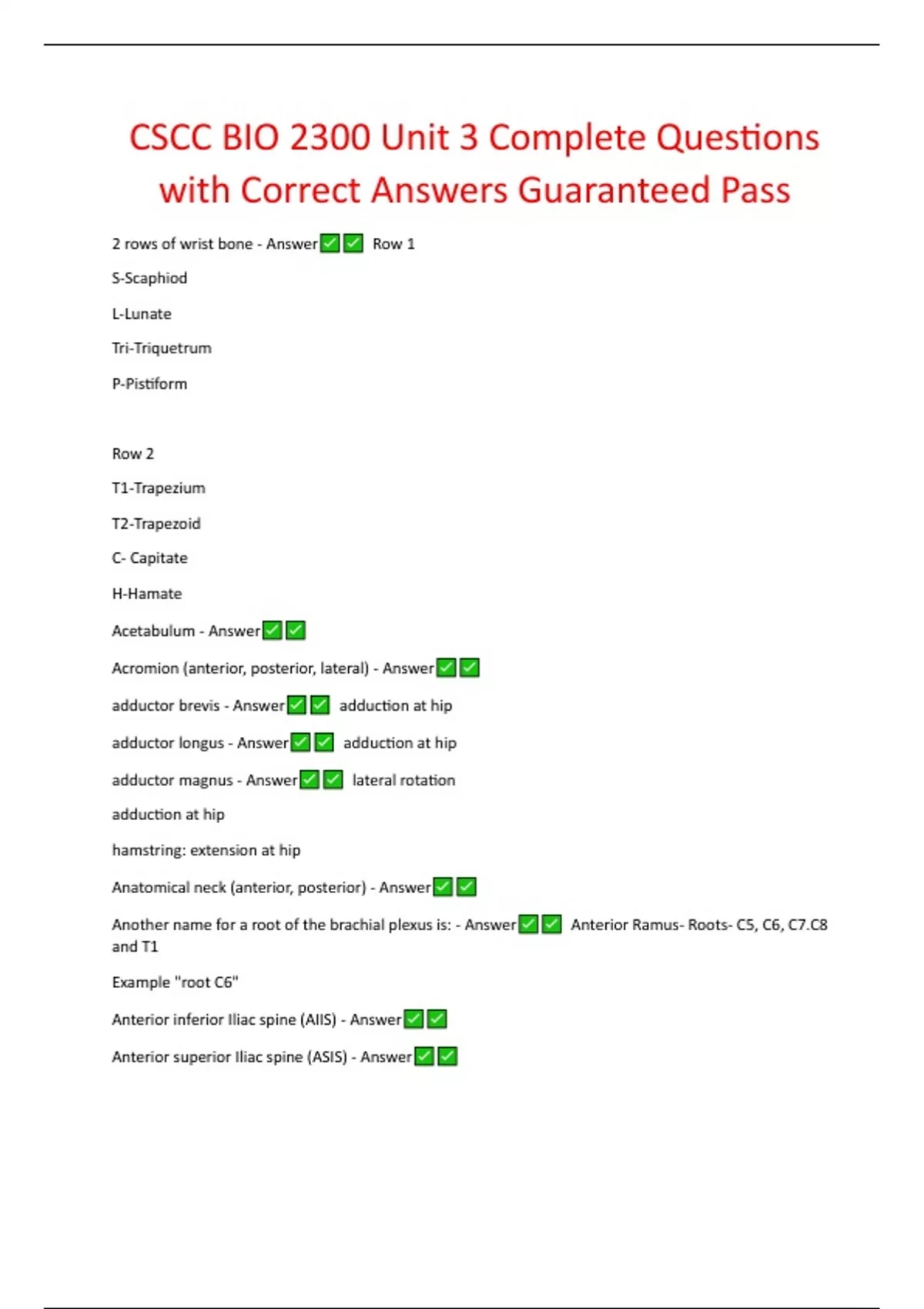 CSCC BIO 2300 Unit 3 Complete Questions with Correct Answers Guaranteed Pass - Biology - Stuvia US