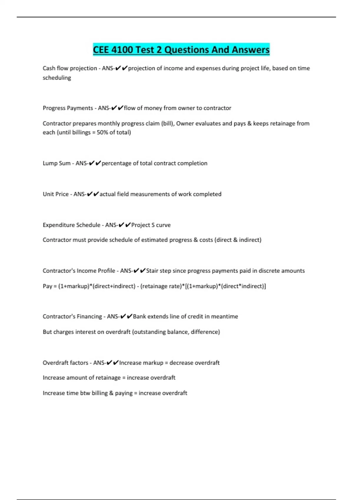 CEE 4100 Exam 2 Questions And Answers (100% Pass) 2024, CEE 4100 TEST 1 ...