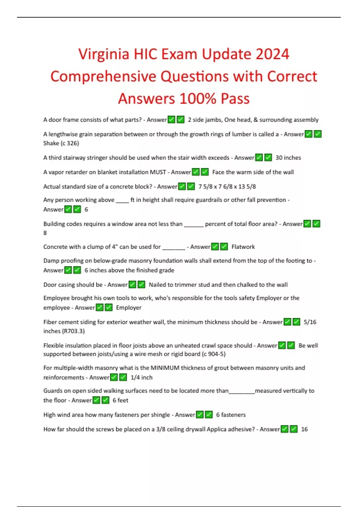 Virginia HIC Exam Update 2024 Comprehensive Questions with Correct ...