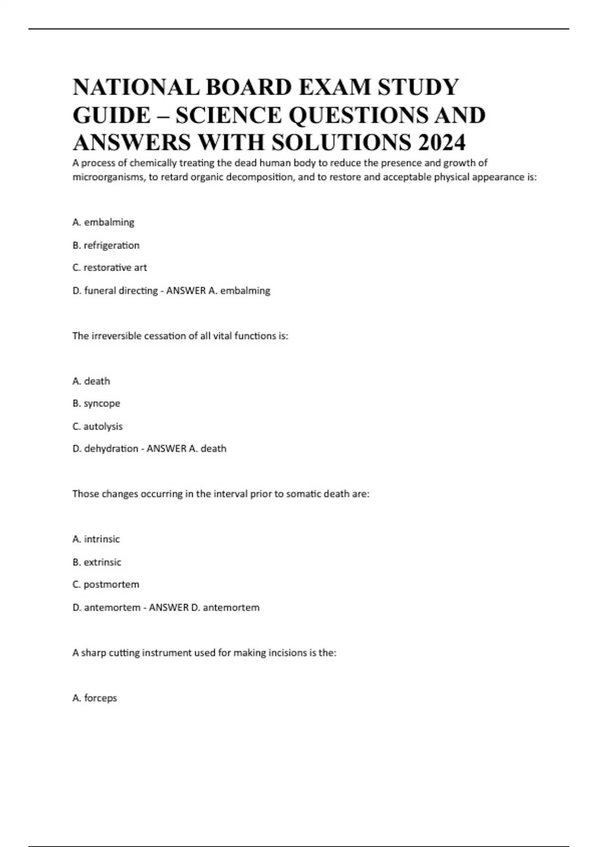 NATIONAL BOARD EXAM STUDY GUIDE – SCIENCE QUESTIONS AND ANSWERS WITH ...