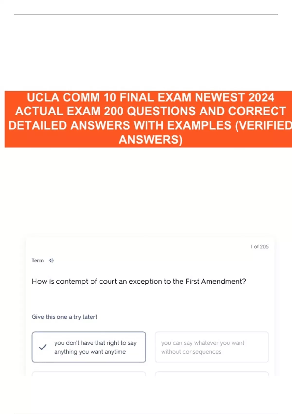 UCLA COMM 10 FINAL EXAM NEWEST 2024 ACTUAL EXAM 200 QUESTIONS AND ...