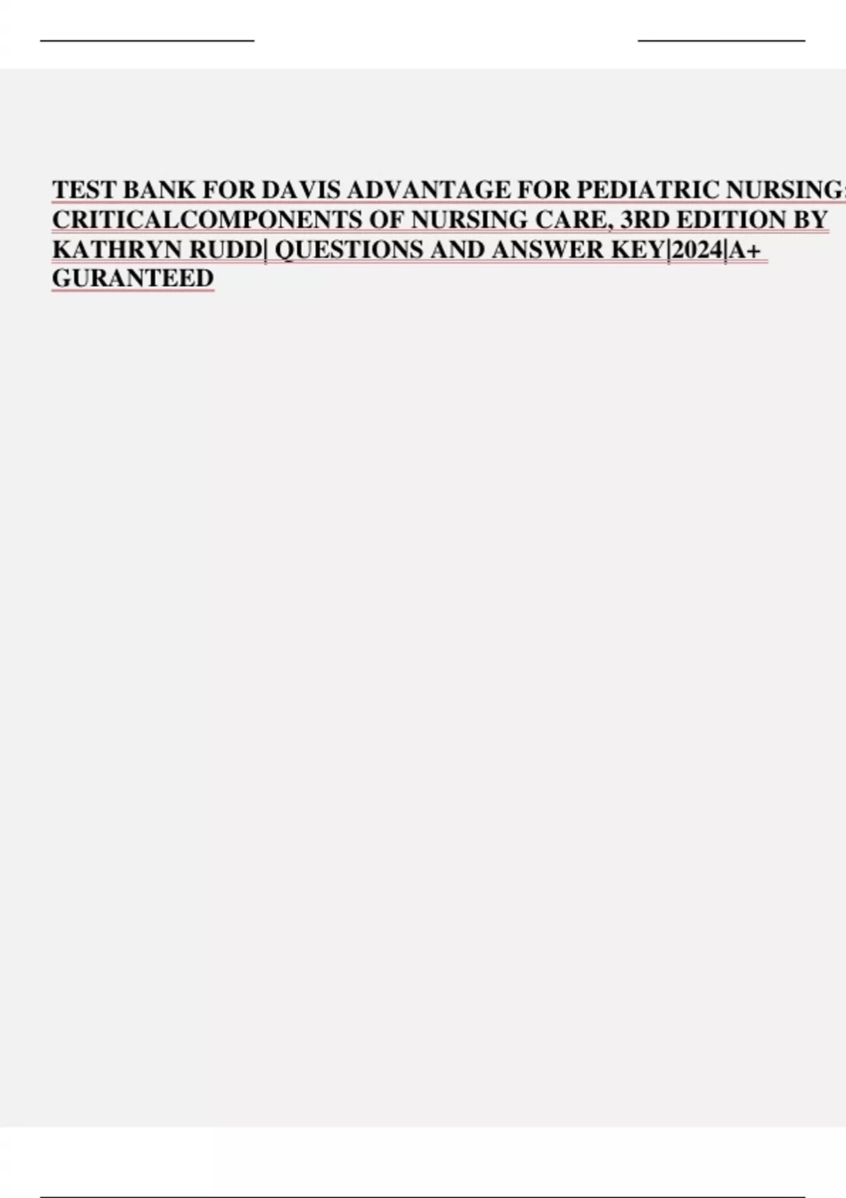 Test Bank for Davis Advantage for Pediatric Nursing: Critical ...