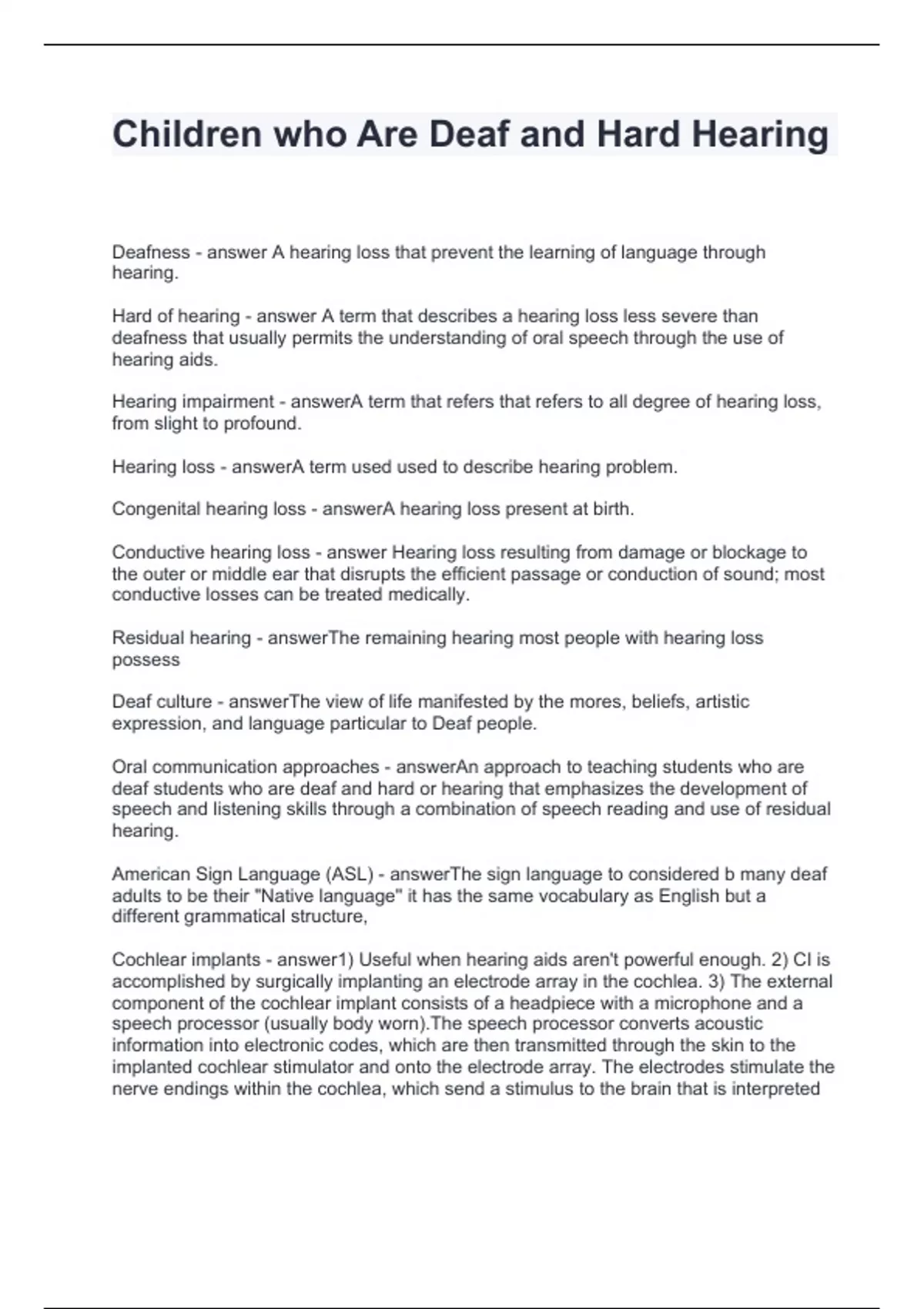 Children who Are Deaf and Hard Hearing Questions and Answers 2024 ...