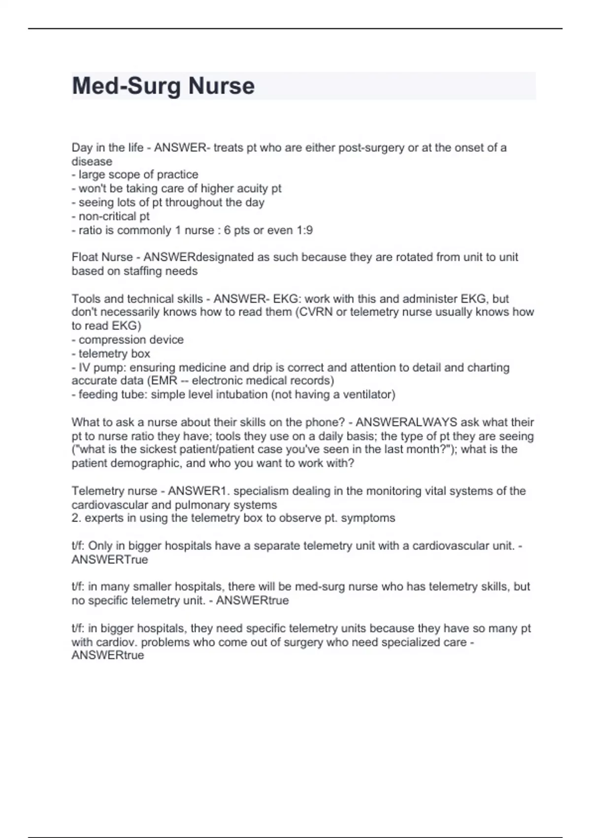 Med-Surg Nurse.Test 2024 with questions and answers - MEDICAL SURGICAL ...