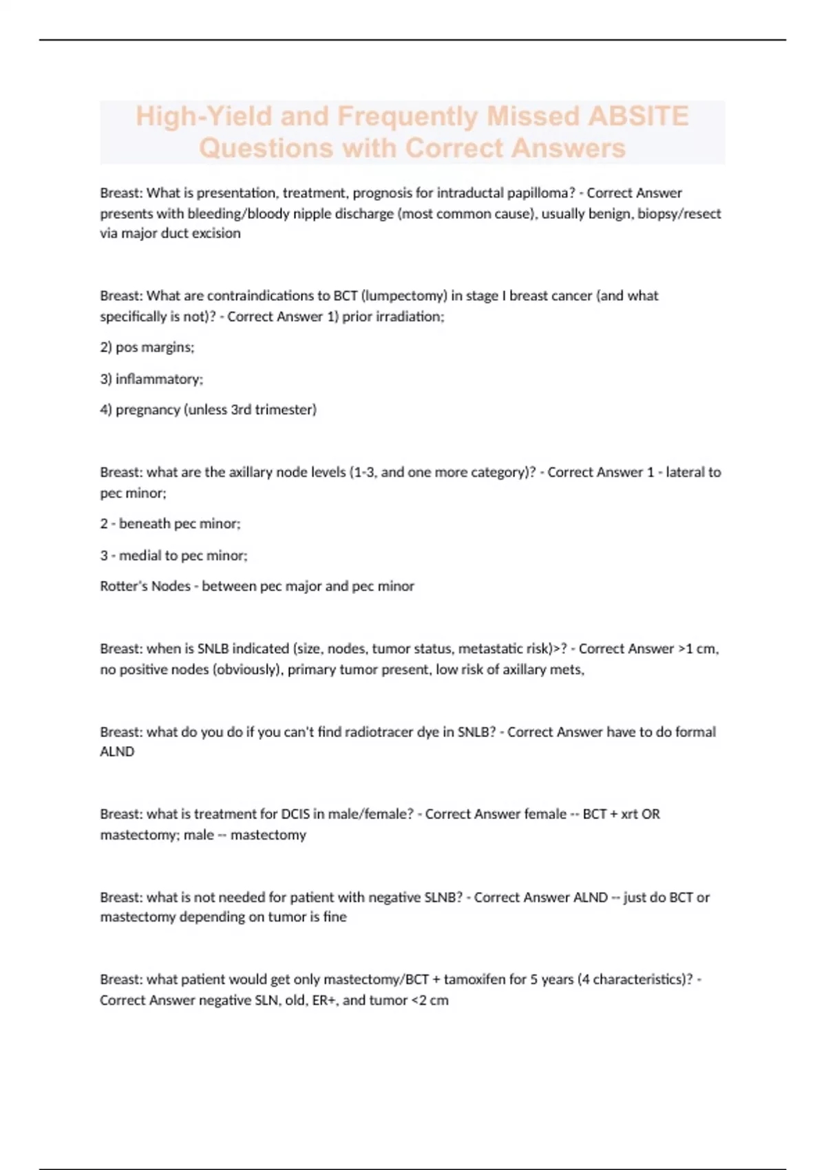 High-Yield and Frequently Missed ABSITE Questions with Correct Answers ...