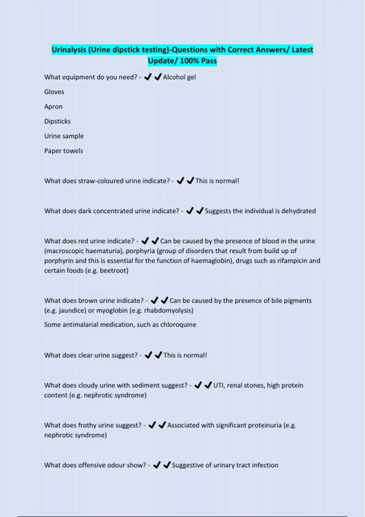 Urinalysis (Urine dipstick testing)-Questions with Correct Answers ...