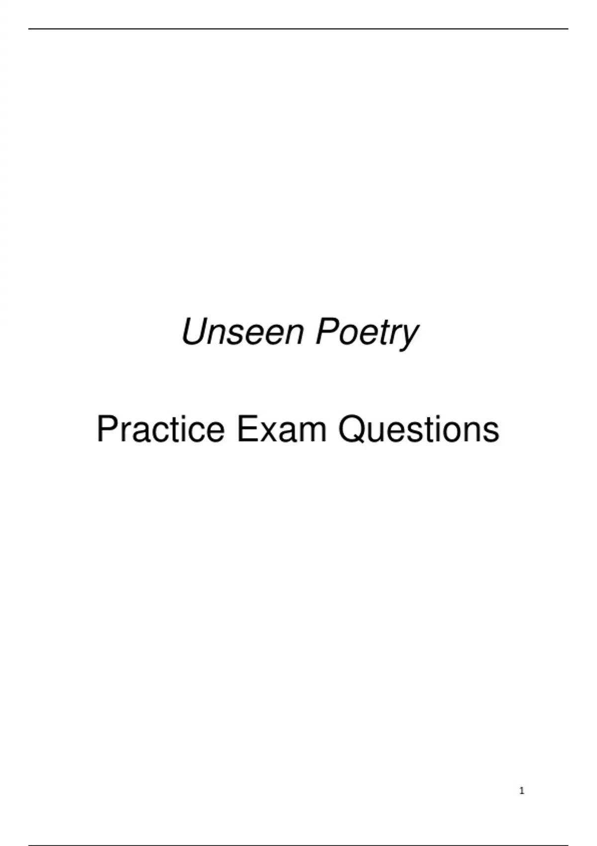 Summary Unseen poetry study pack - practice questions - different ...