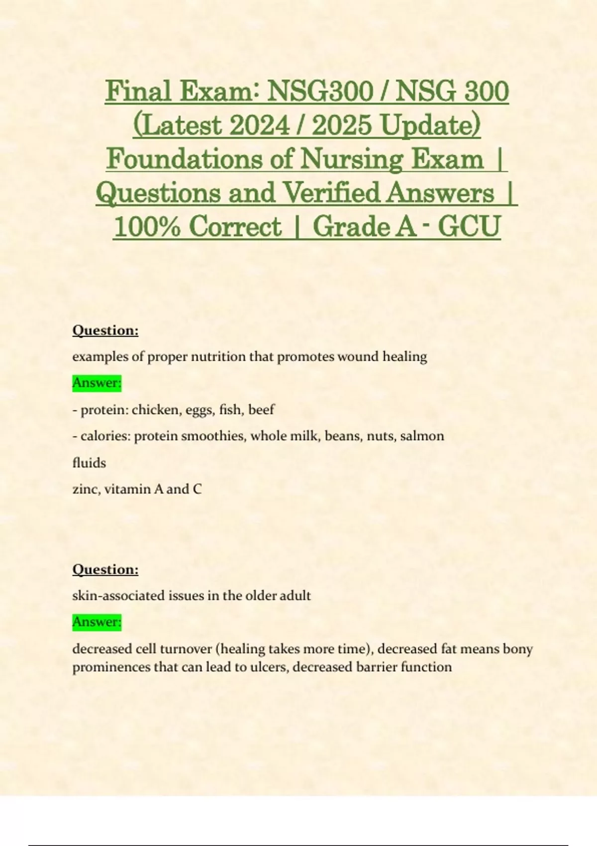 Final Exam: NSG300 / NSG 300 (Latest 2024 / 2025 Update) Foundations of ...