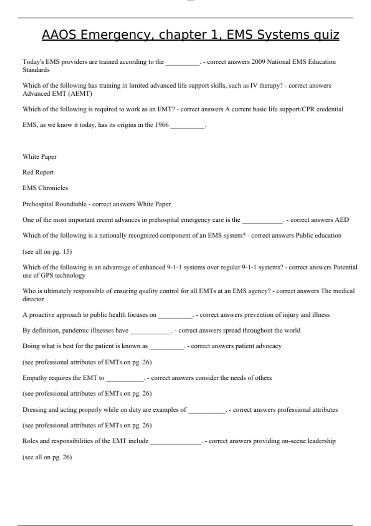 AAOS Emergency, chapter 1, EMS Systems quiz With Complete Solutions ...
