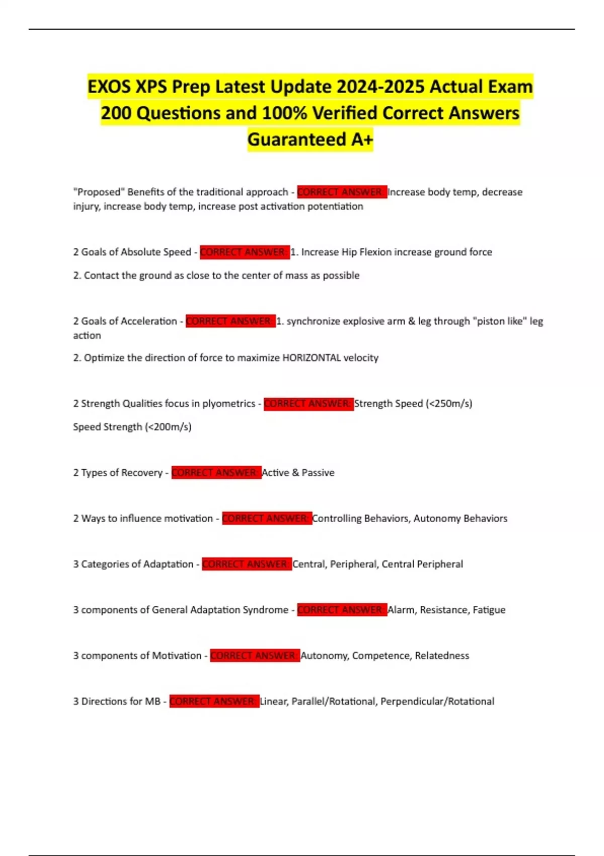 EXOS XPS Prep Latest Update Actual Exam 200 Questions and 100% Verified ...