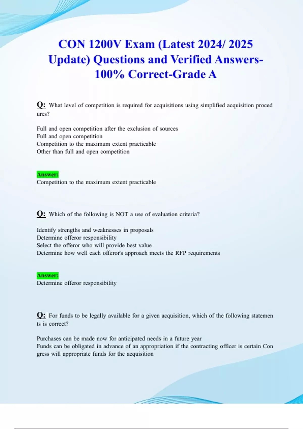 CON 1200V Exam (Latest 2024/ 2025 Update) Questions and Verified ...
