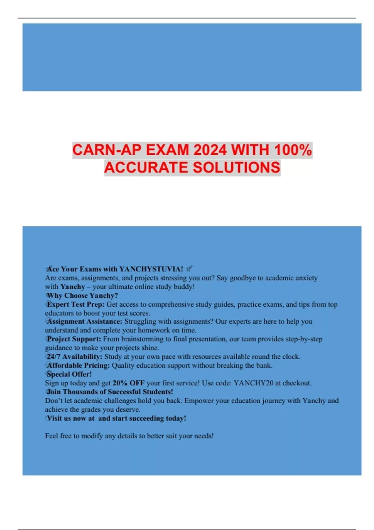 CARN-AP EXAM 2024 WITH 100% ACCURATE SOLUTIONS - CARN-AP - Stuvia US