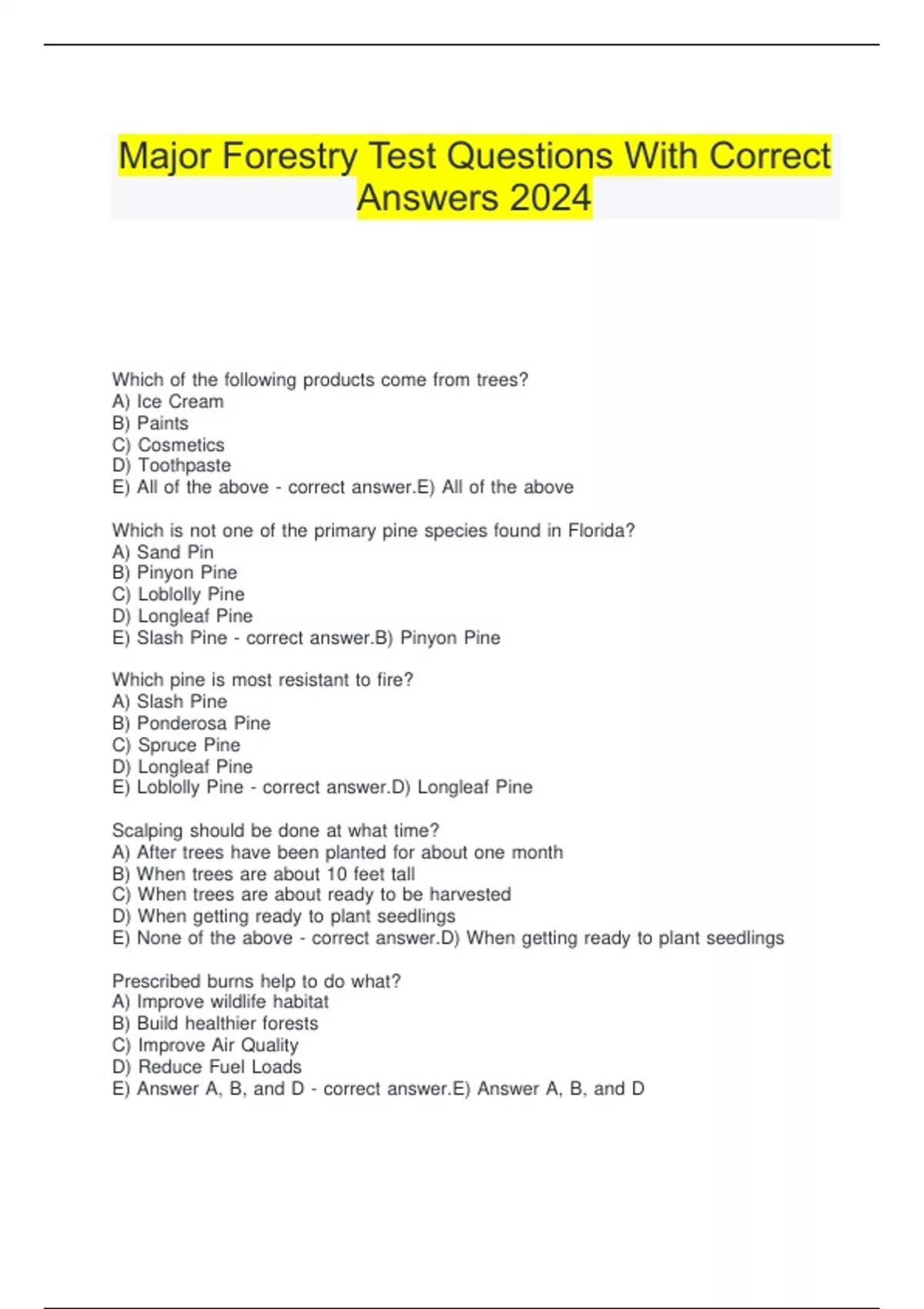 Major Forestry Test Questions With Correct Answers 2024 - Forestry ...